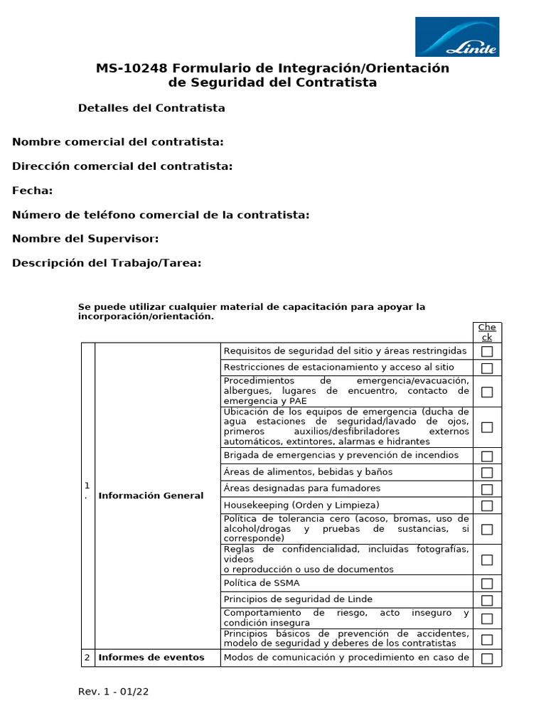 Wmpr01021 - Anexo H - MS-10248 Formulario de Integración-Orientación | PDF