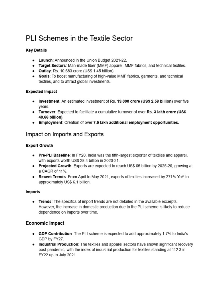 PLI and other Schemes in the Textile Sector | PDF | Textiles ...