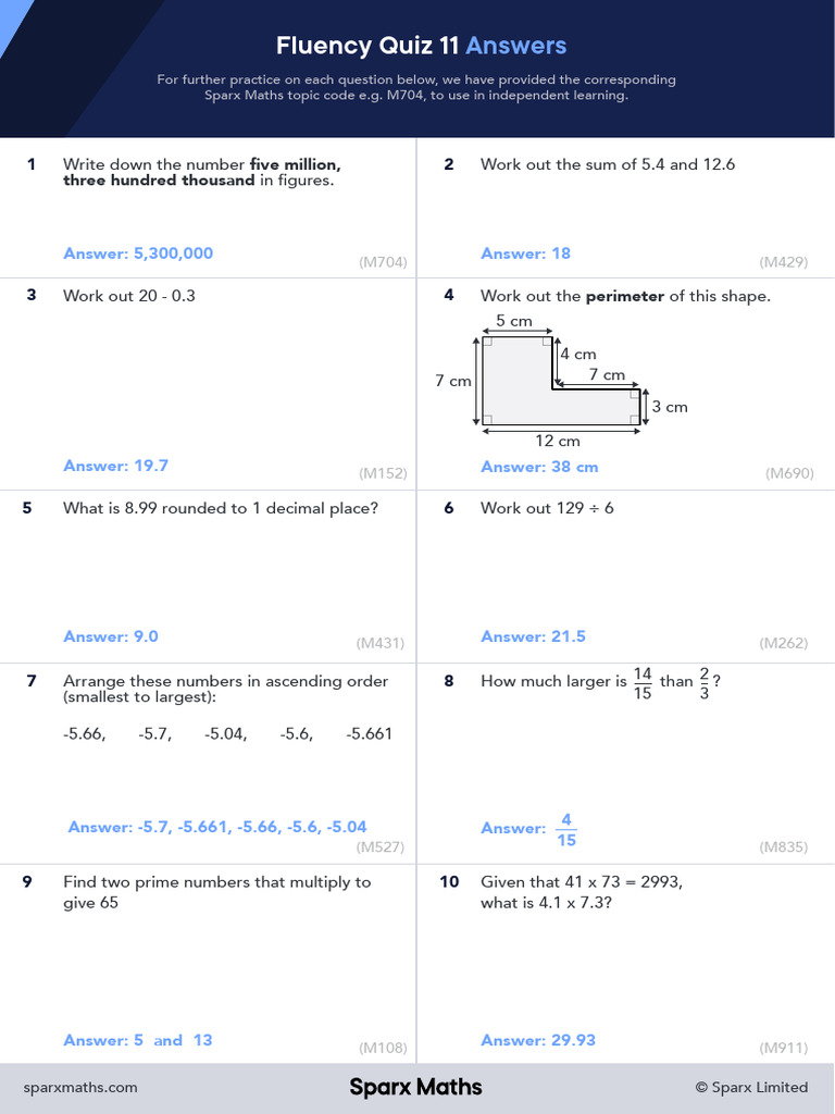 sparx-fluency-quiz-11-answers | PDF