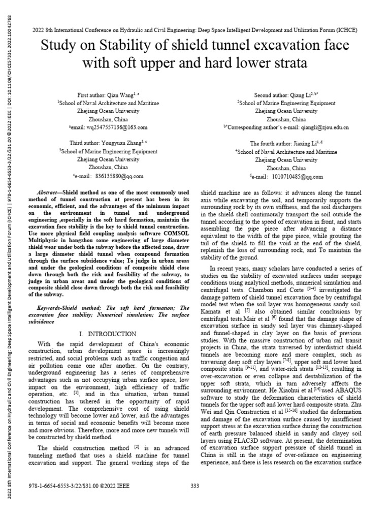 2022 ICHC Study On Stability of Shield Tunnel Excavation Face With Soft ...