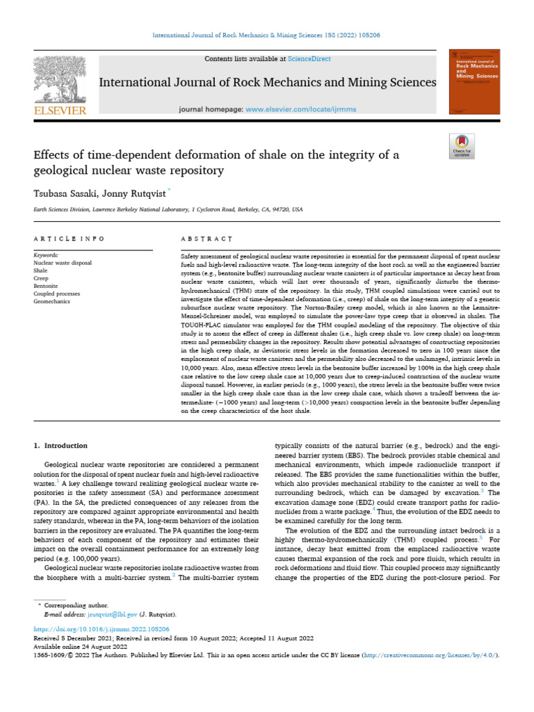2022 IJRMMS Effects of Time-Dependent Deformation of Shale On The ...