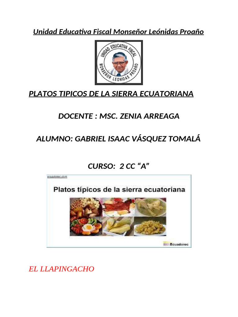 Platos Típicos de la Sierra Ecuatoriana | PDF | Salsa | Cocina ...