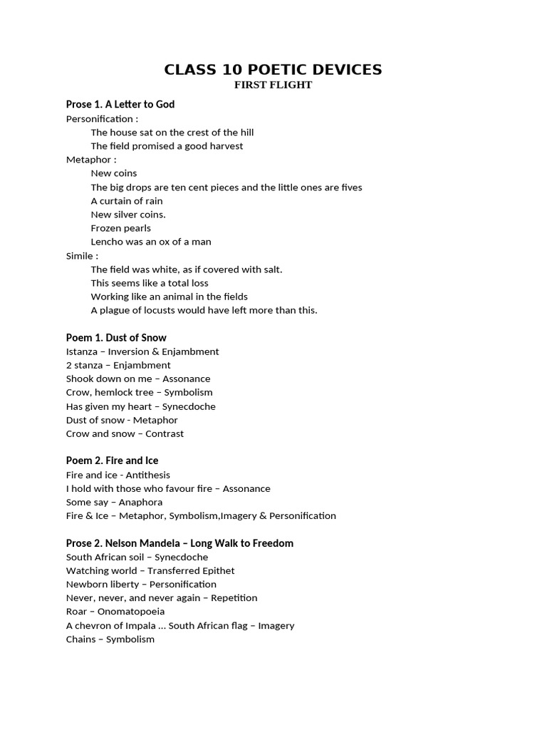 Poetic Devices in Class 10 Literature | PDF