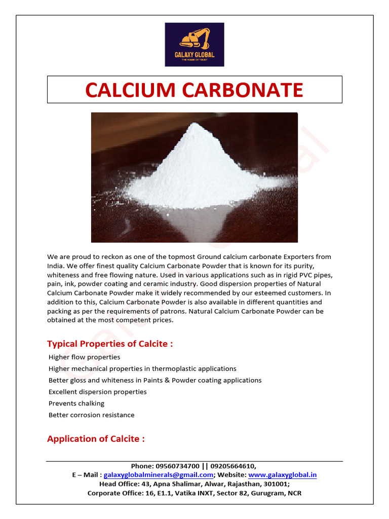 Calcium Carbonate Specifications and Uses | PDF | Calcium | Lime (Material)