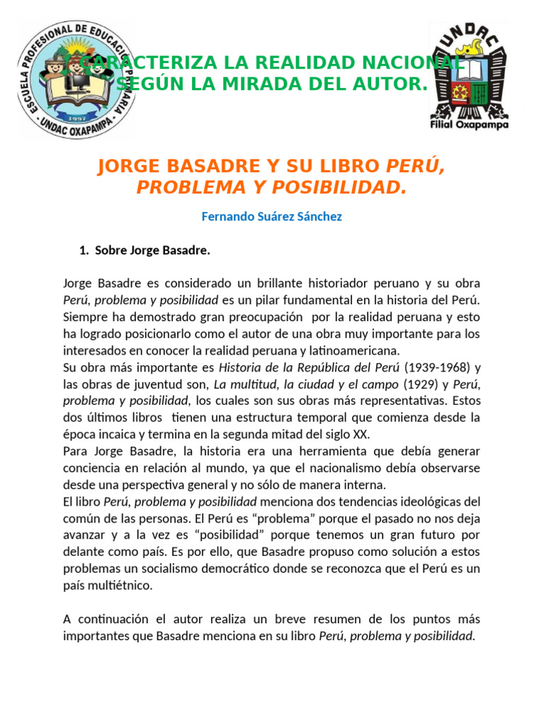 Jorge Basadre: Perú, Problemas y Posibilidades | PDF | Perú | Militarismo