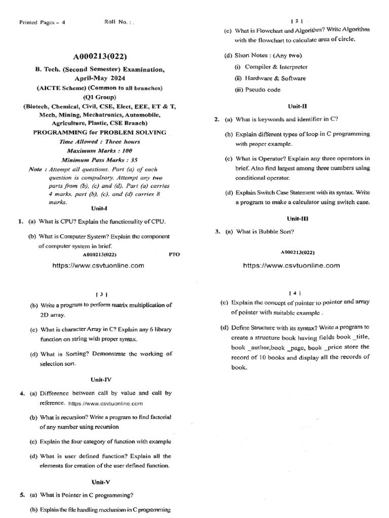 Pps Question Paper | PDF