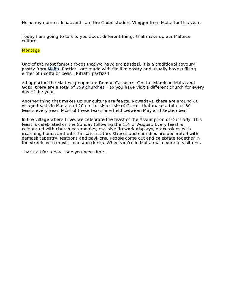 Cultural Vlog Script | PDF