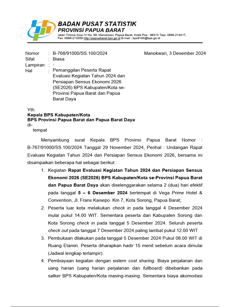 Rapat Evaluasi dan Persiapan SE2026 BPS | PDF