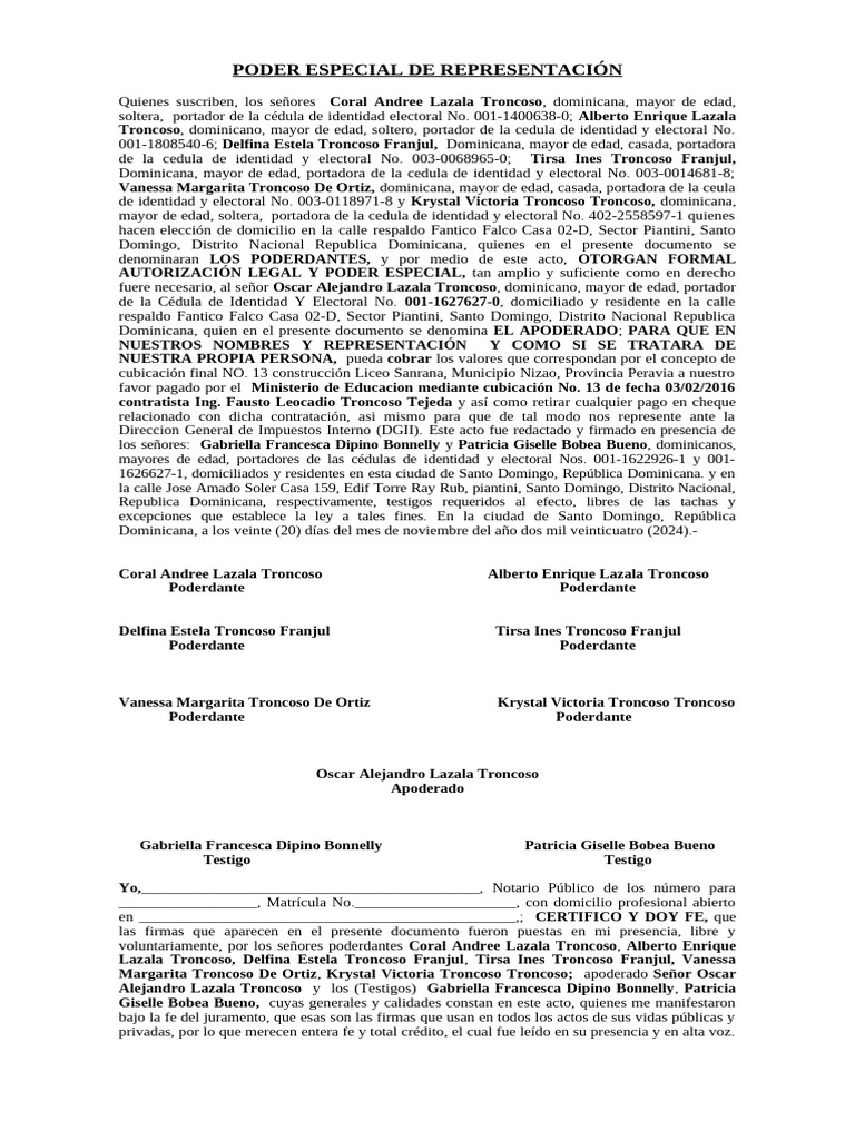 Modelo de Poder de Representacion Especial | PDF | República Dominicana | Documento de identidad