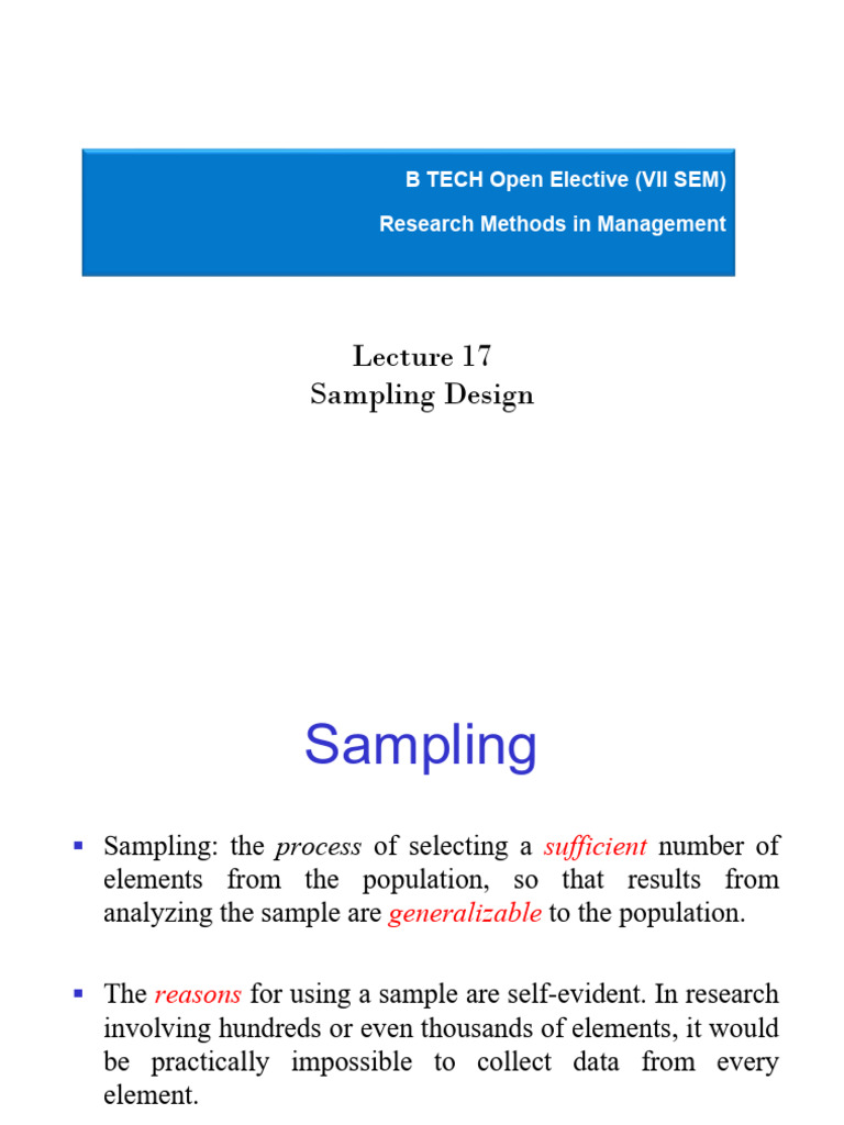 LECTURE 17 - Sampling Design | PDF | Sampling (Statistics) | Statistics LECTURE 17 - Sampling Design | PDF | Sampling (Statistics) | Statistics