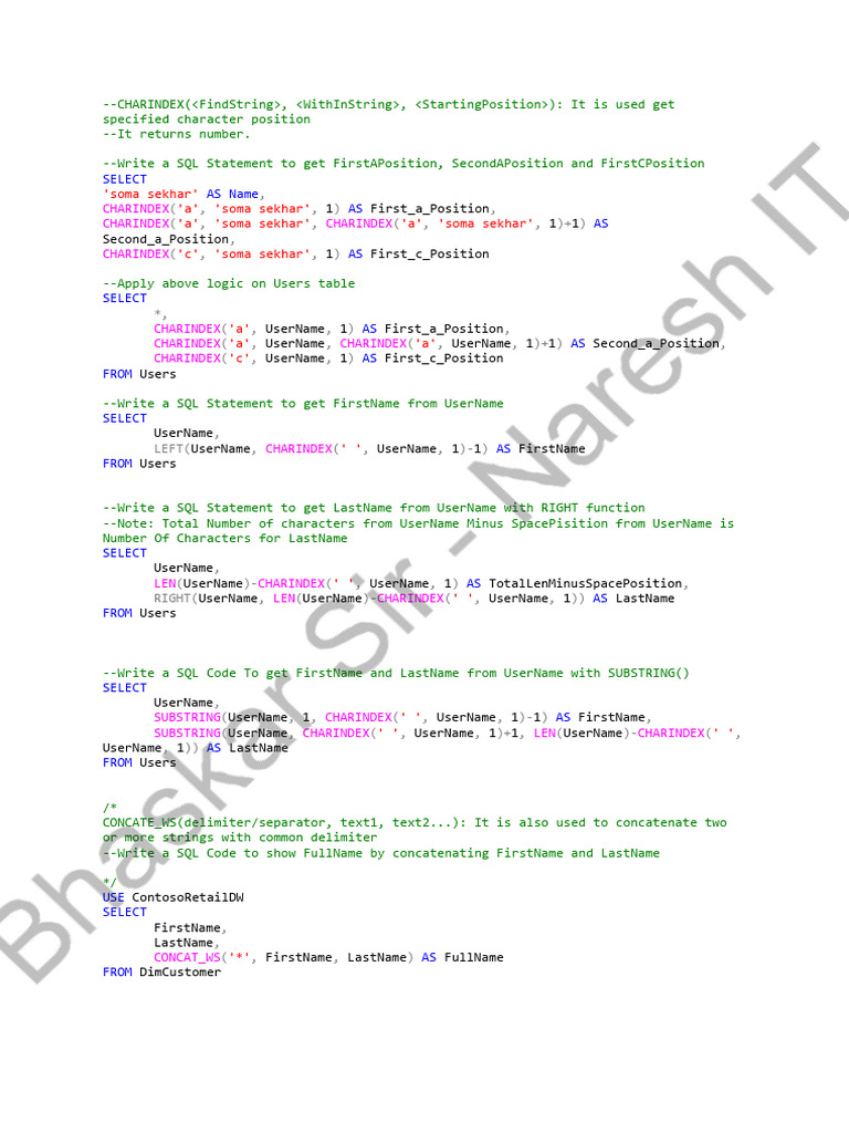 SQL - STRING - FUNCTIONS - 2 | PDF | String (Computer Science ... SQL - STRING - FUNCTIONS - 2 | PDF | String (Computer Science ...