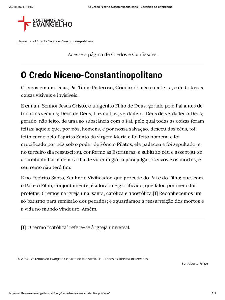 Anexo Da Aula 03 - O Credo Niceno-Constantinopolitano | PDF