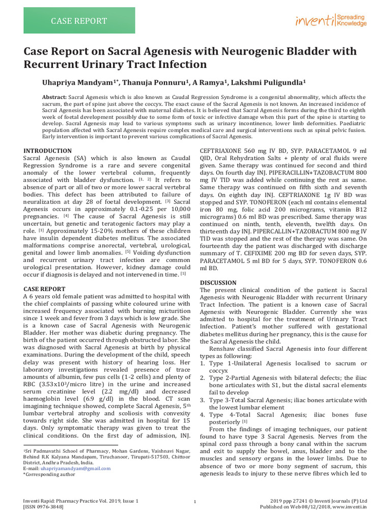 Case Report On Sacral Agensis | PDF | Urological Conditions | Urology