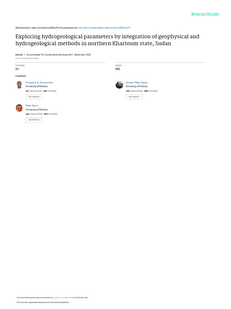 Exploring Hydrogeological Parameters by Integration of Geophysical and Hydrogeological Methods ...