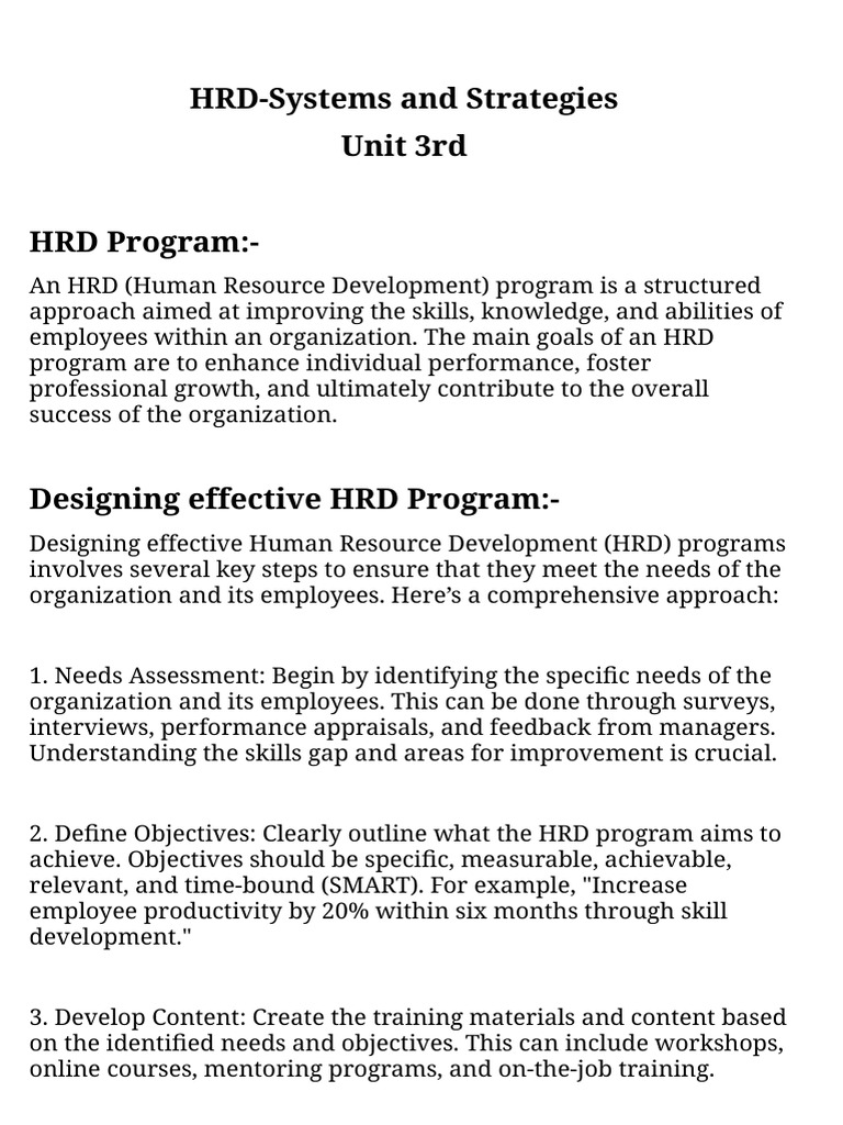HRD-Systems and Strategies Unit 3 | PDF | Employee Retention | Goal