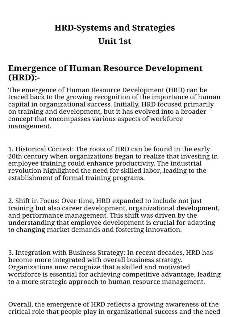 HRD-Systems and Strategies Unit 1st | PDF | Human Resource Management | Employee Retention