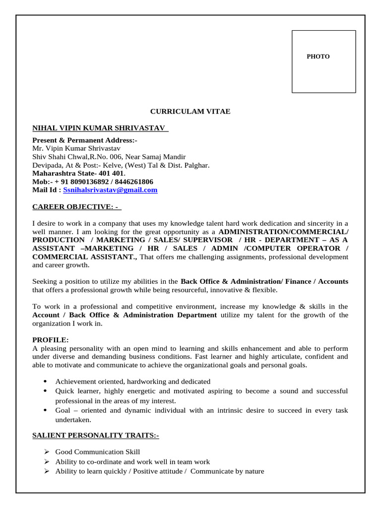 Nihal Shrivastav - Kelve Road-HRMS CV | PDF | Cognition | Behavior Modification