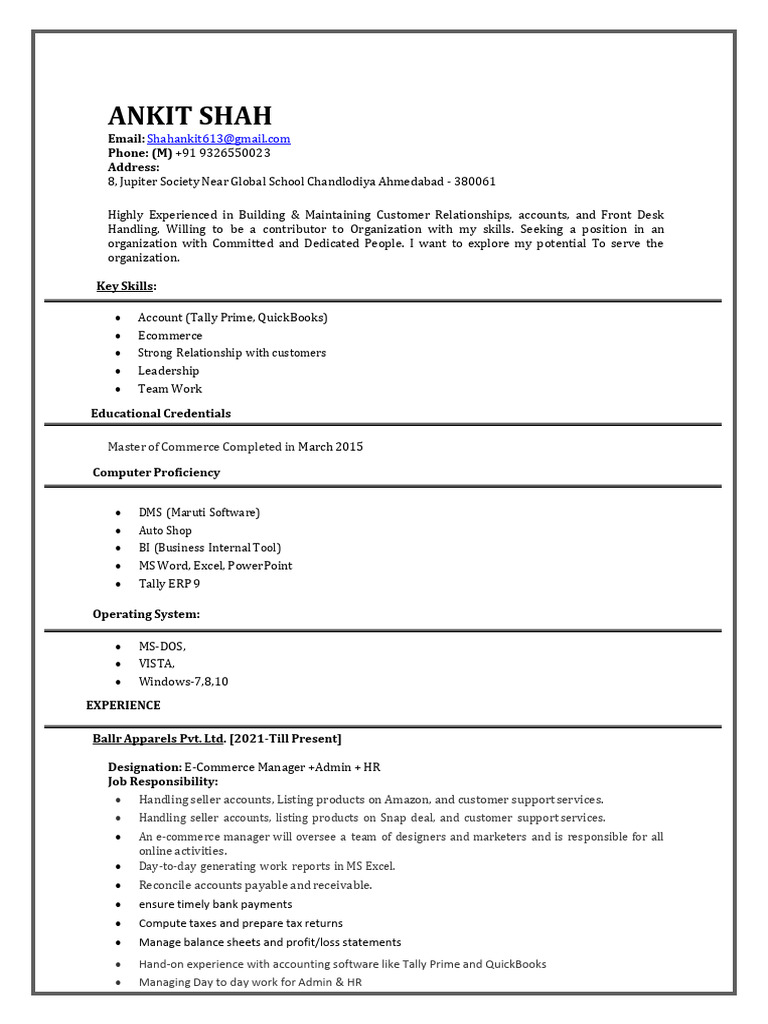 SHAHANKIT-HRMS Cv | PDF | Business | Computing