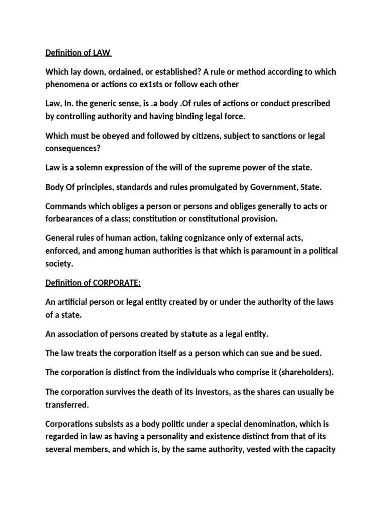 CBM Company Law-Definition | PDF | Corporations | Common Law