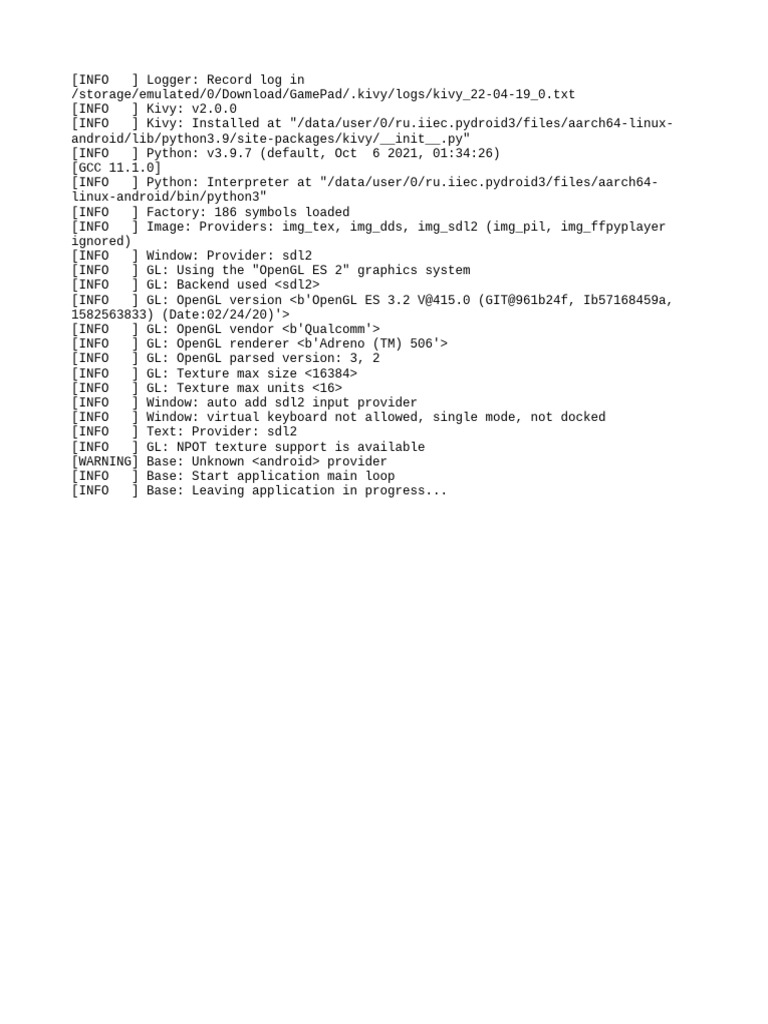 Kivy App Log Details and Configurations | PDF
