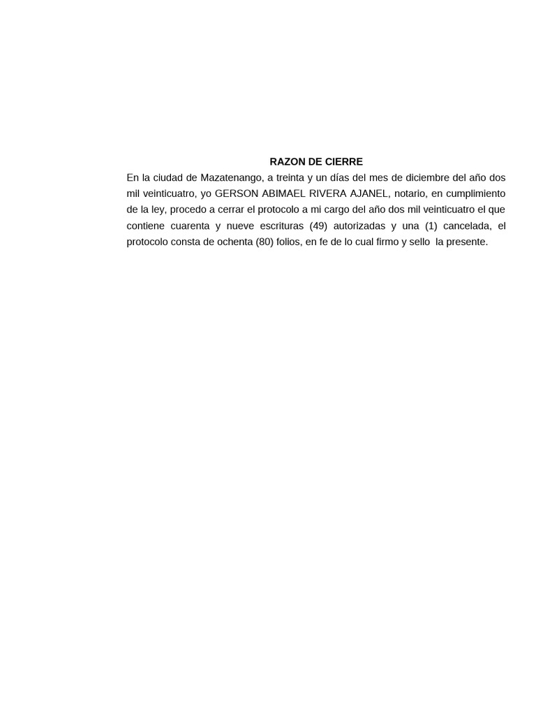 Razon Cierre de Protocolo Gerson - Lista para Imprimir Correcta | PDF