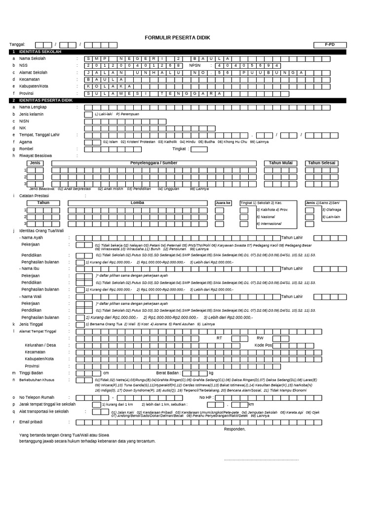 FormulirIsianPendataanFinal NPSN | PDF