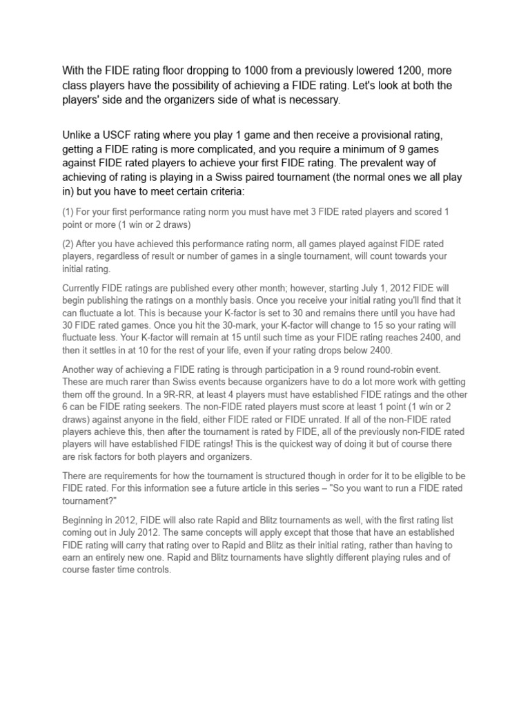 FIDE rating | PDF | Chess | Sports