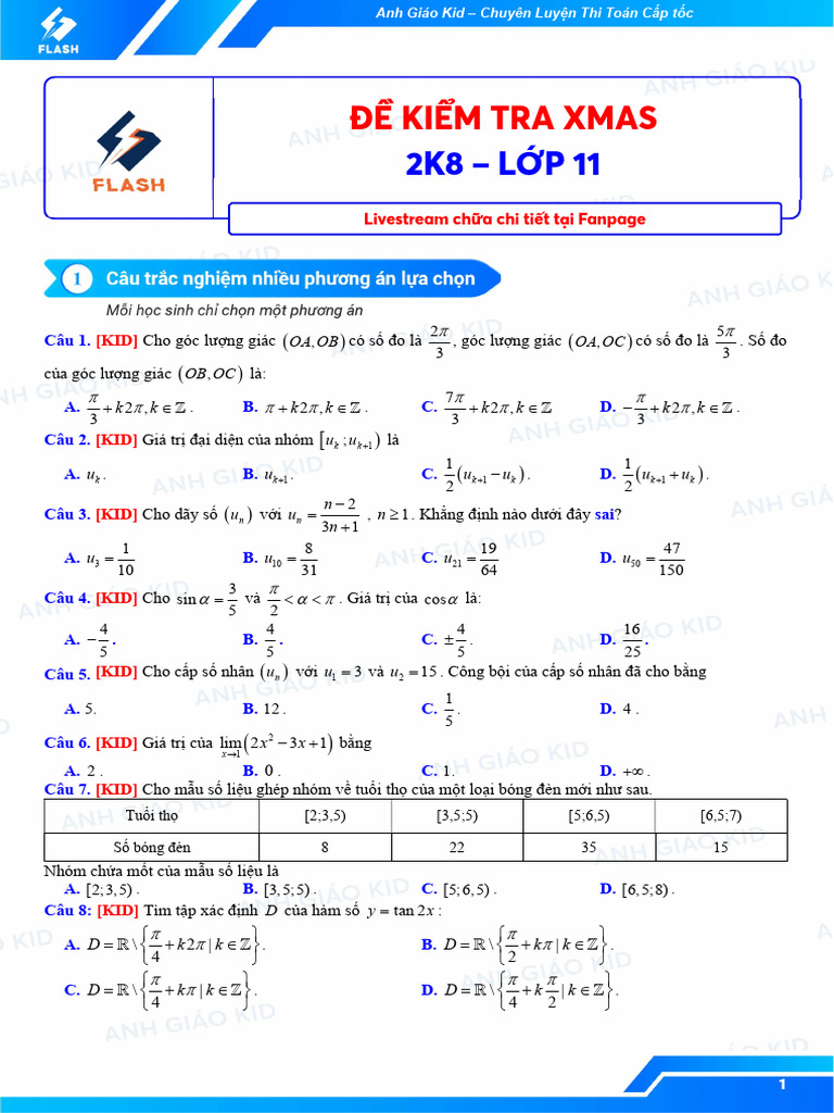 Đề Kiểm Tra Xmas 2k8 - Lớp 11 | PDF