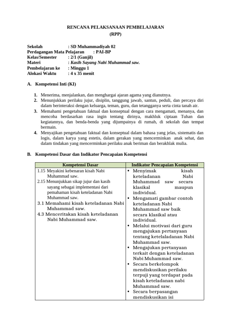 RPP Pai Kelas 2 | PDF