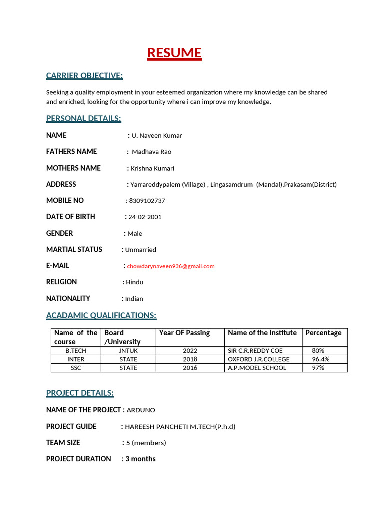 Resume (Naveen) | PDF