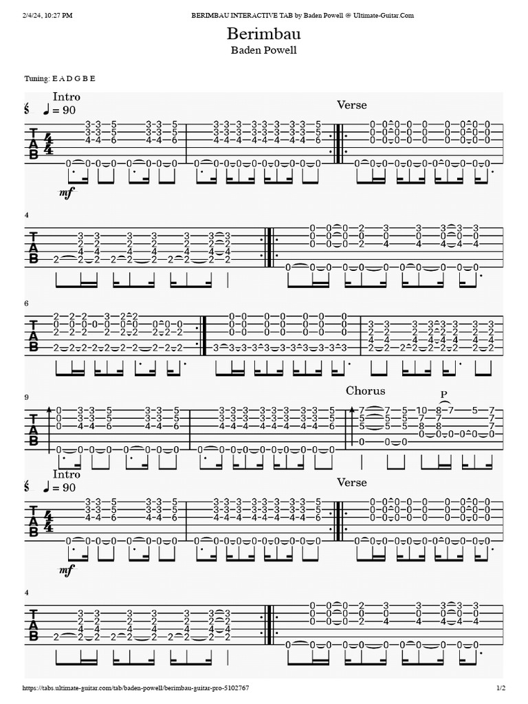 Berimbau Interactive Tab by Baden Powell @ | PDF