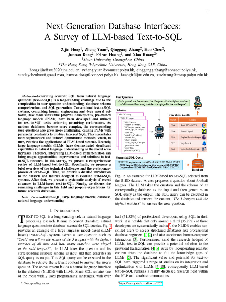 Next-Generation Database Interfaces: A Survey of LLM-based Text-to-SQL | PDF | Databases | Sql