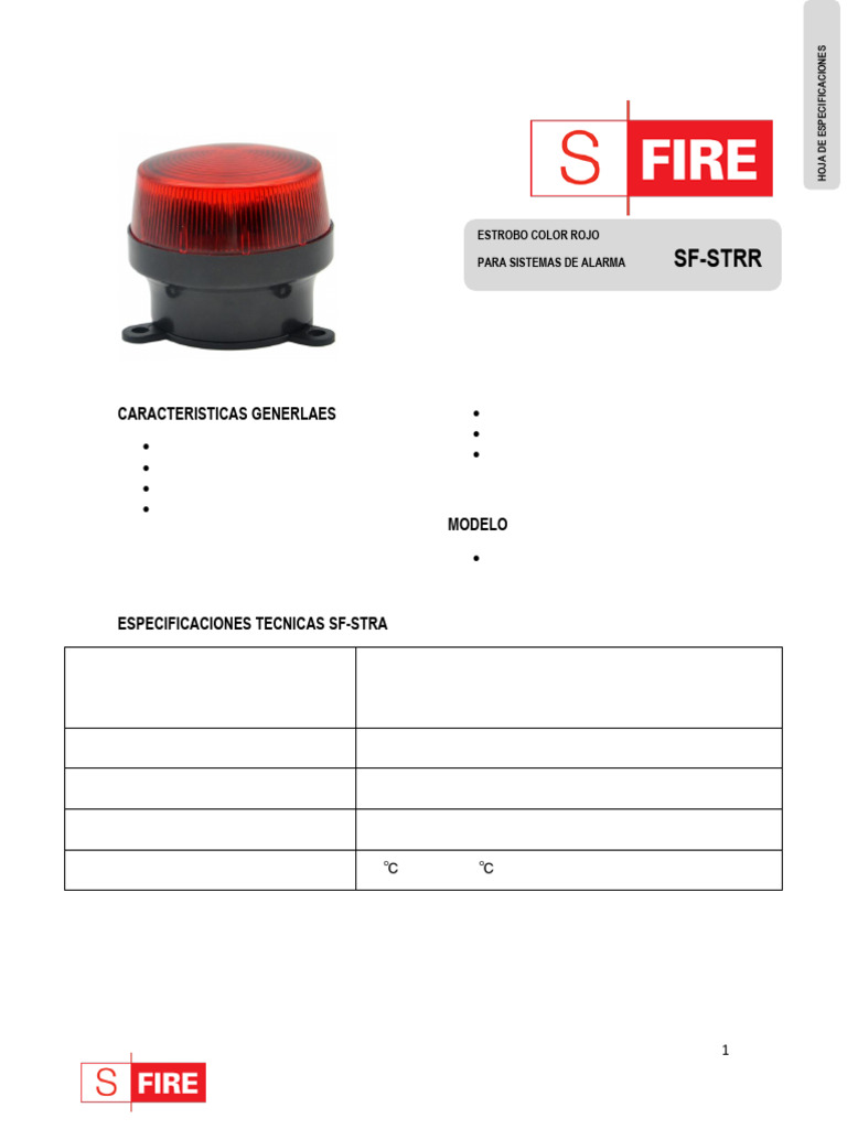 Especificaciones del Estrobo SF-STRR | PDF