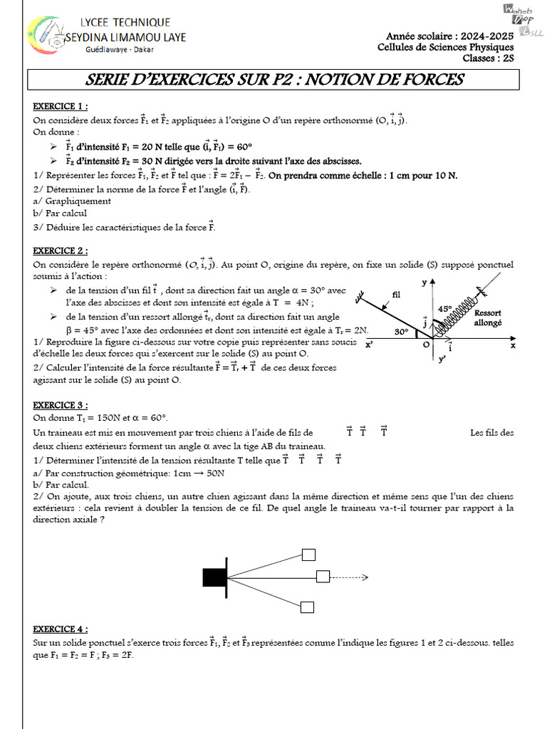 Exercices sur les Forces en Physique | PDF | Obliger | Angle