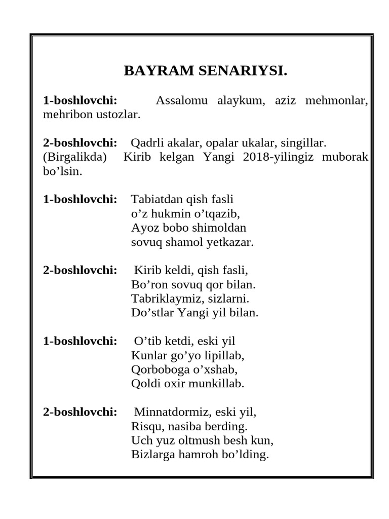 yangi yil senariysi | PDF