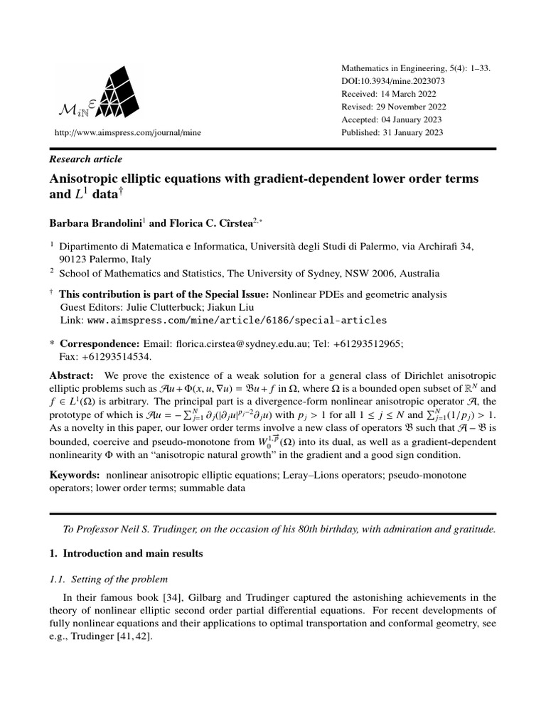 Anisotropic Elliptic Equations With Gradient-Depen | PDF | Differential ...