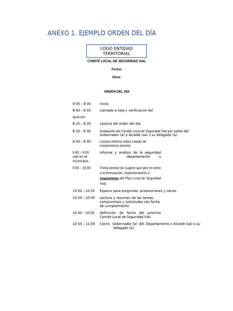 Anexo 1. Ejemplo de orden del día | PDF