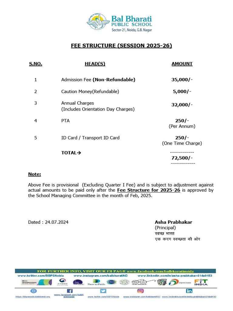 Proposed Fee Structure 2025 26 | PDF