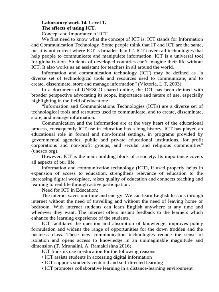 ICT Laboratory Work 14 | PDF | Educational Technology | Learning