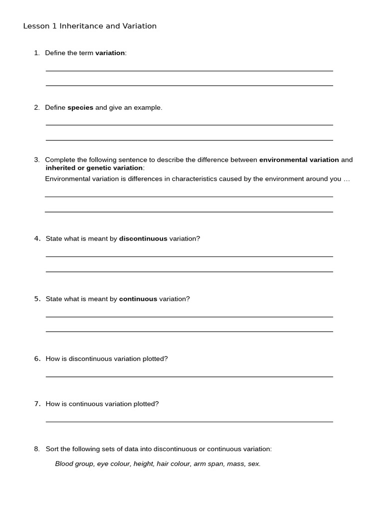 Lesson 3 Env Variation HO1 | PDF