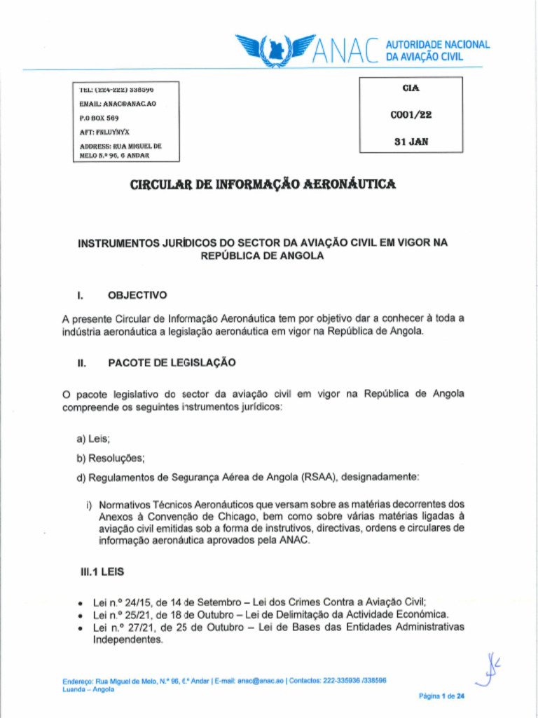 CIA c001-2022 Instr Jur Da Aviacao Civil | PDF