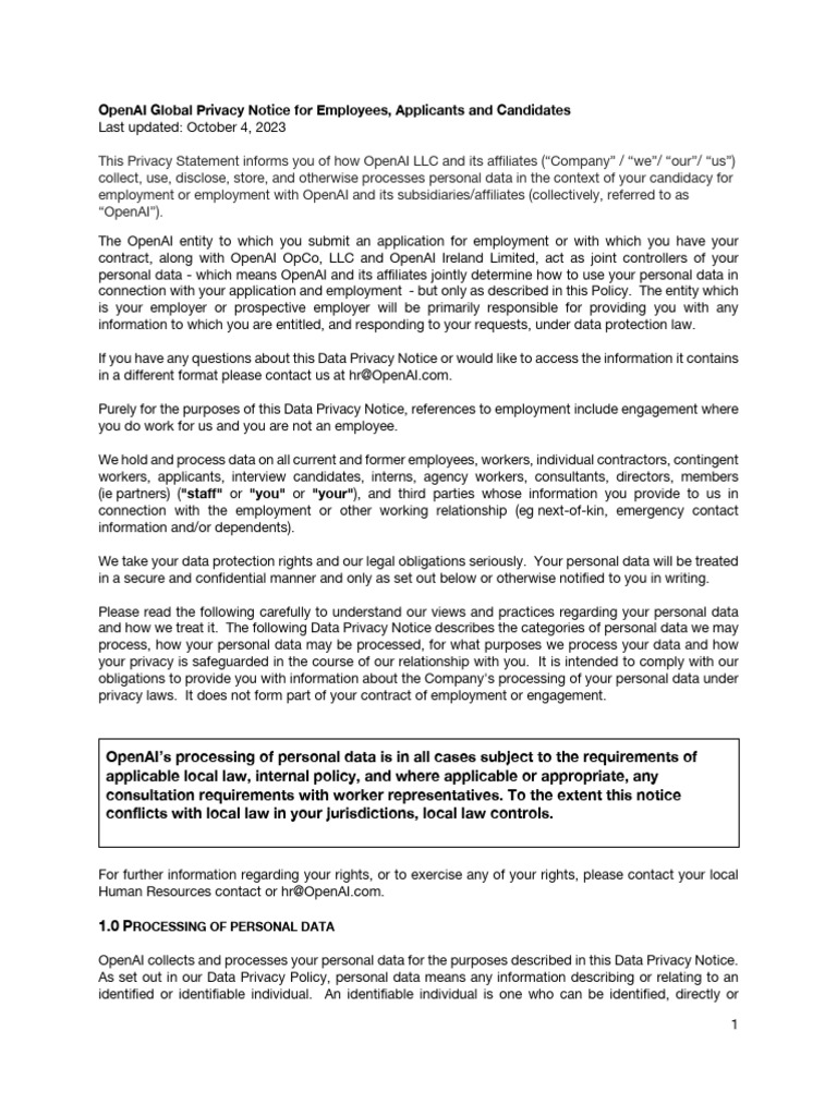 Global Employee and Contractor Privacy Policy | PDF | Employment | Privacy