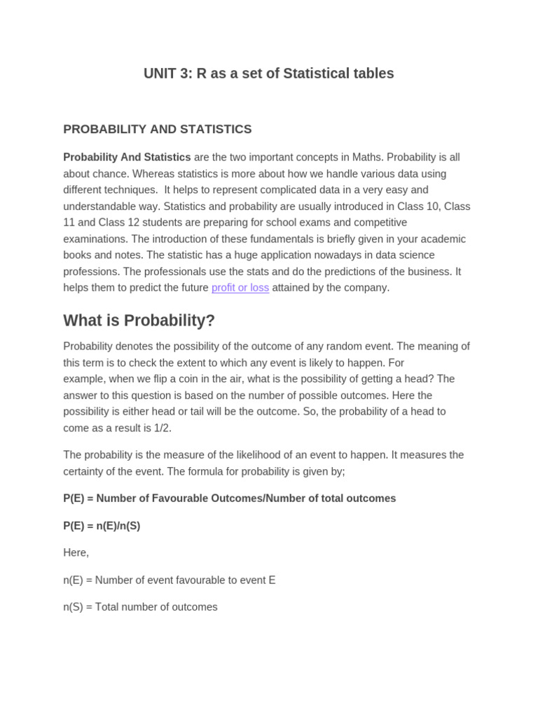 Unit 3 R As A Set of Statistical Tables | PDF | Expected Value ...
