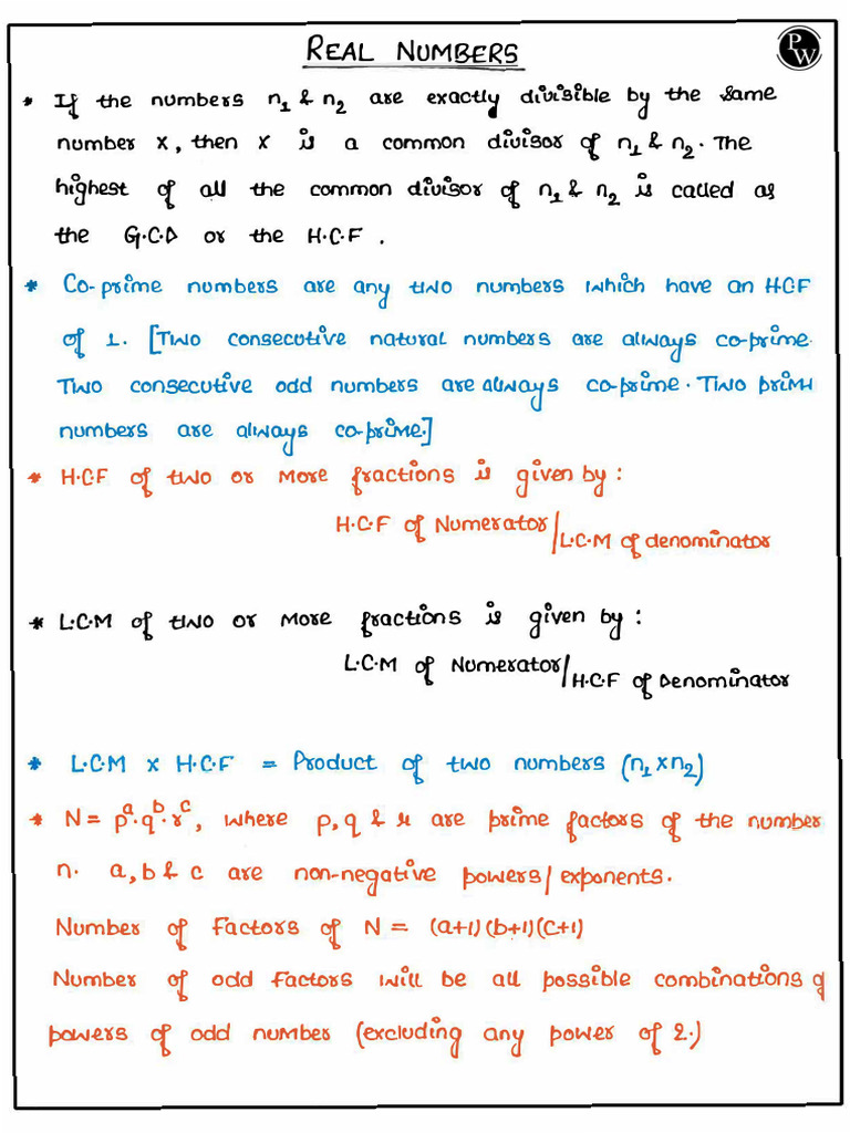 Real Numbers Short Notes Warrior Series Class-10th | PDF