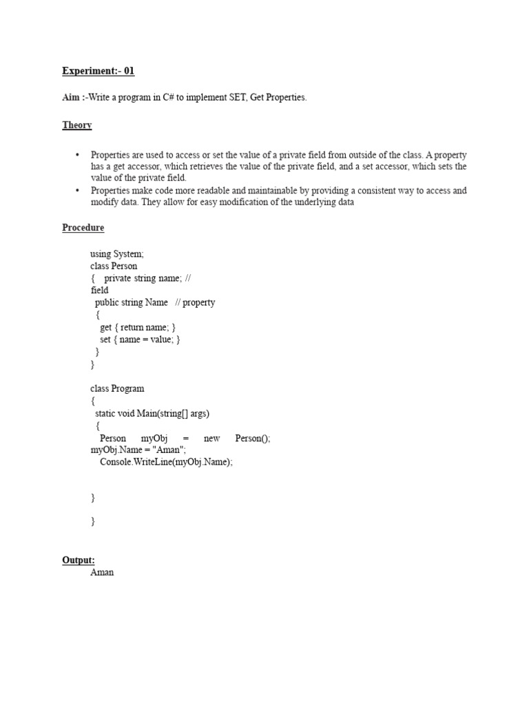 Experiment:-01: Aim: - Theory | PDF | C Sharp (Programming Language) | String (Computer Science)