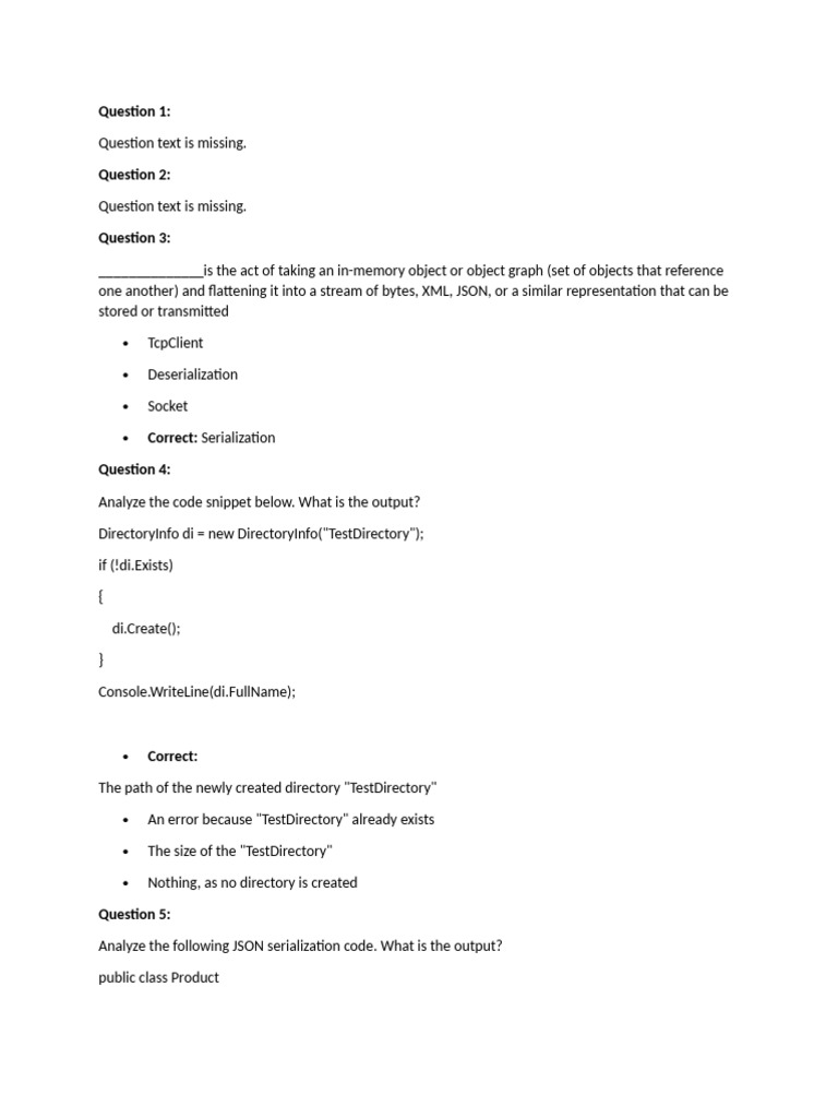 C# Serialization and Database Operations Quiz | PDF | Windows ...