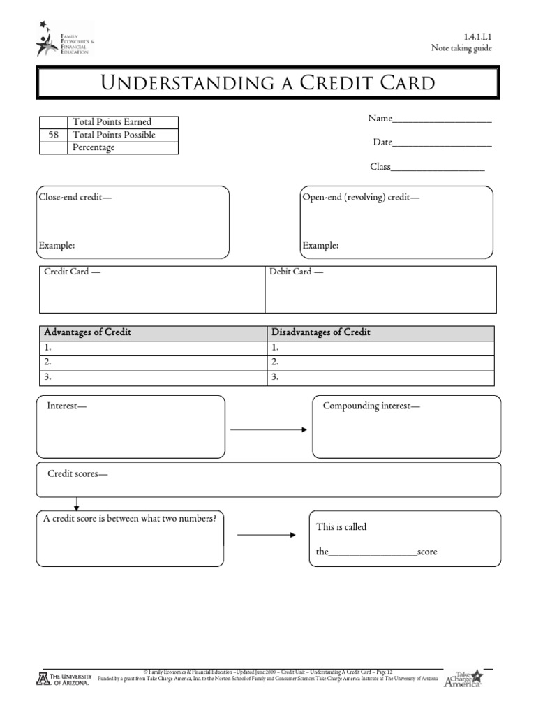 Understanding Credit Cards Note Sheet | PDF | Credit Card | Money