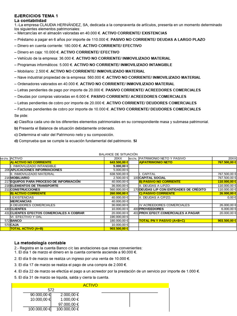 EJERCICIOS UNIDAD 1 | PDF | Contabilidad | Bancos