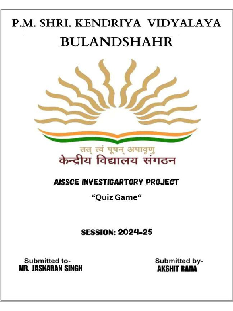 Aissce Investigartory Project Front Page | PDF