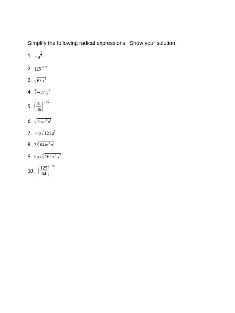 Rational Exponents And Radicals Pdf